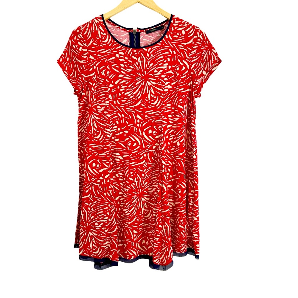 Thml Red & White Floral Print Dress With Blue Contras… - Gem